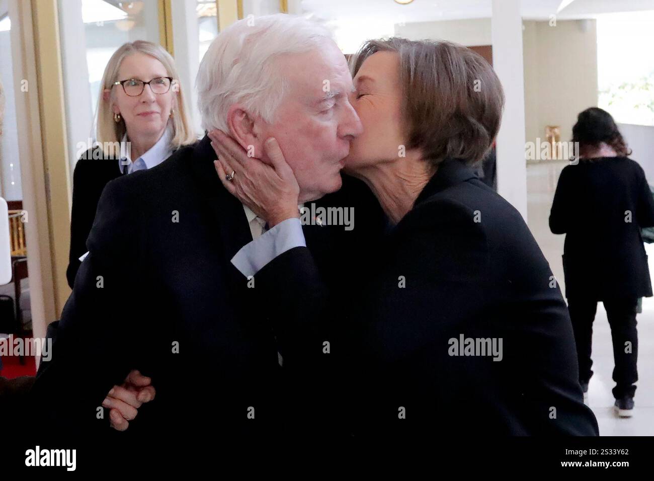 North Carolina Lt. Gov. Rachel Hunt, right, kisses her father, former ...
