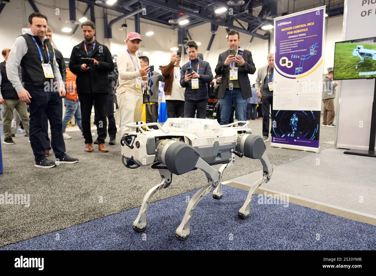 A DEEP Robotics X30 is displayed at a DEEP Robotics booth during the ...