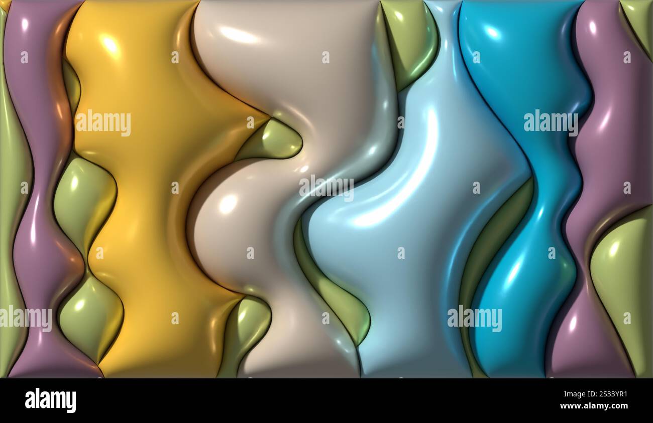 Multicolored wavy inflated figures with smooth shiny surface, 3D rendering illustration Stock ...