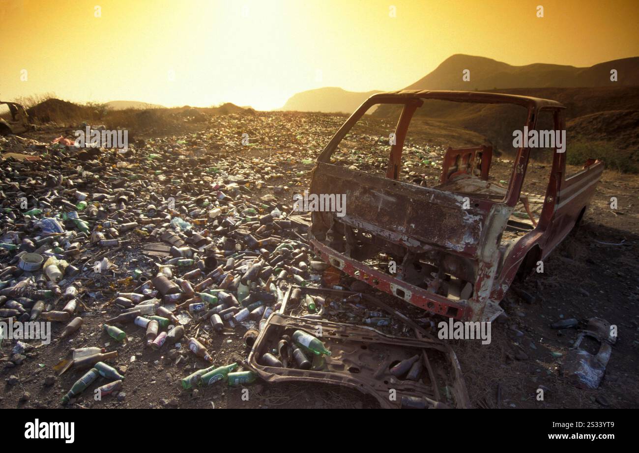 a waste landfill on the Island of Santiago on the Cape Verde Islands in ...