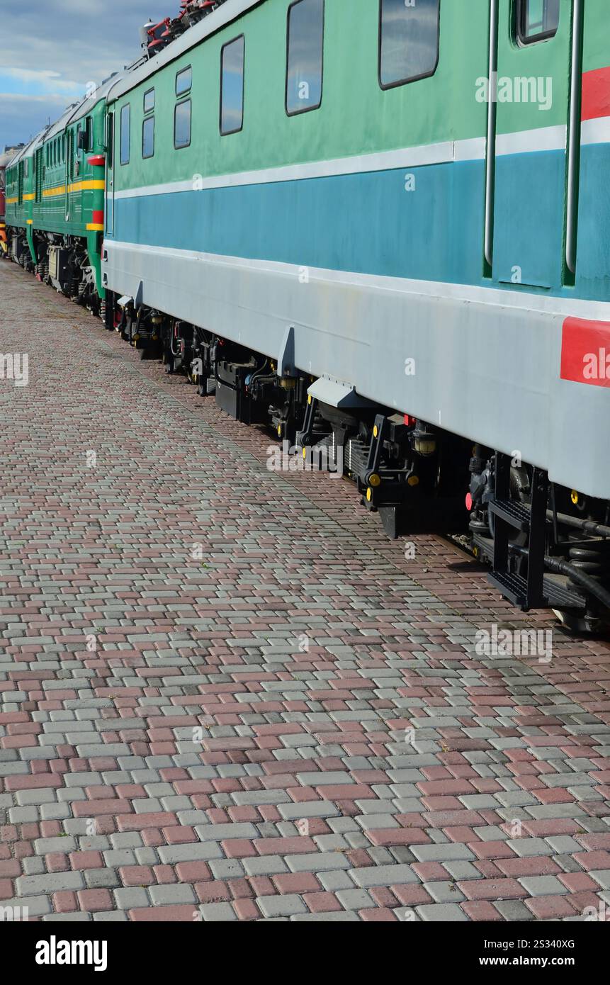 The wheels of a modern Russian electric train with shock absorbers and ...