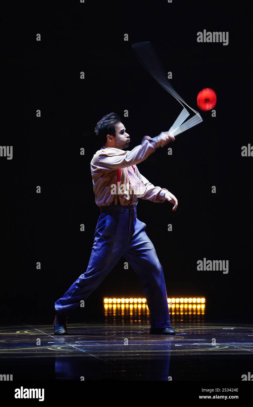A performer during a dress rehearsal for the Cirque du Soleil ...