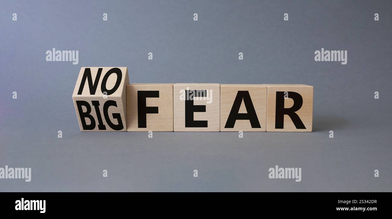 No fear vs big fear symbol. Turned wooden cubes withs words Big fear ...