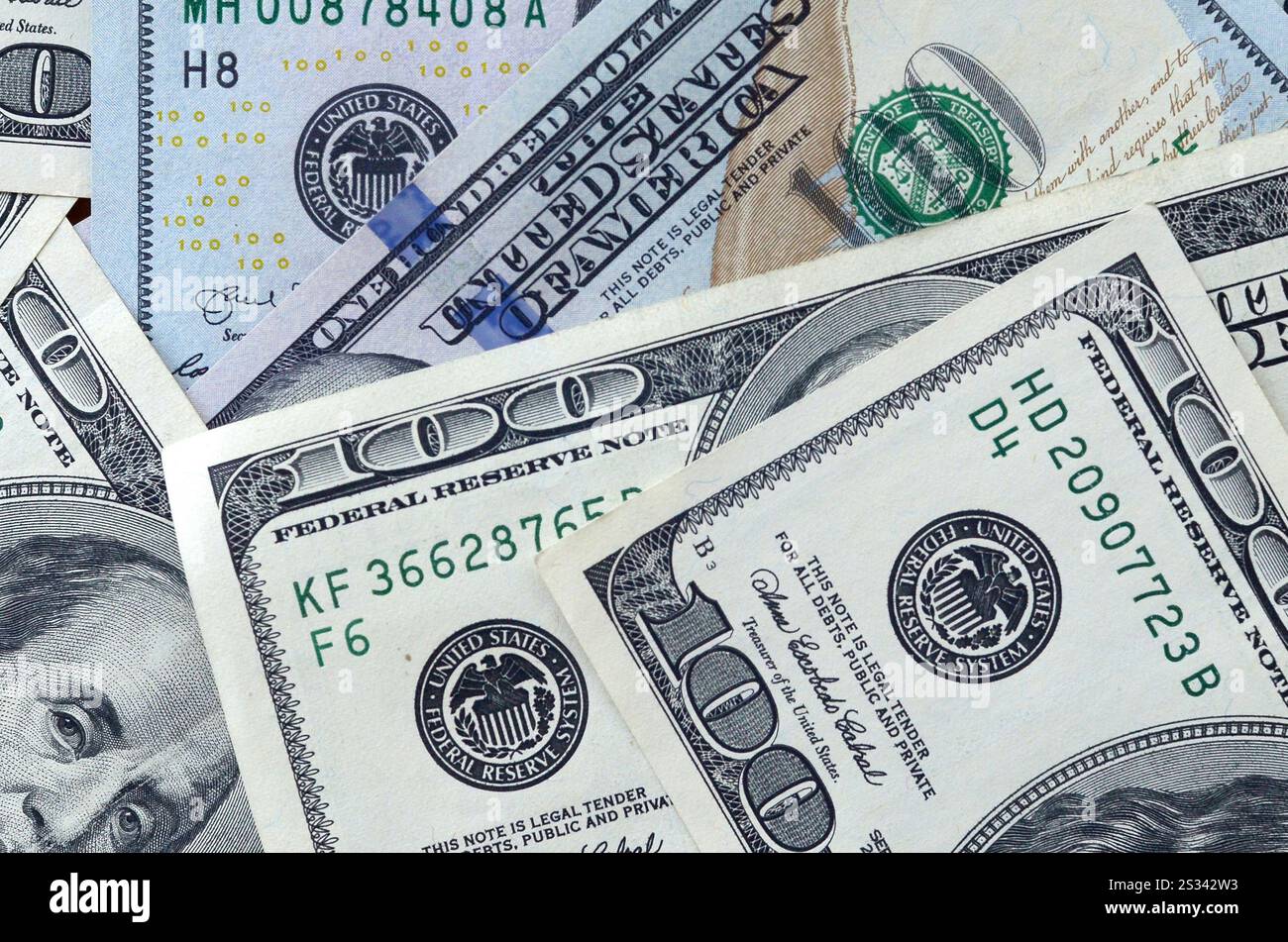 Background of 100 dollar bills. Abstract textured backdrop with many ...