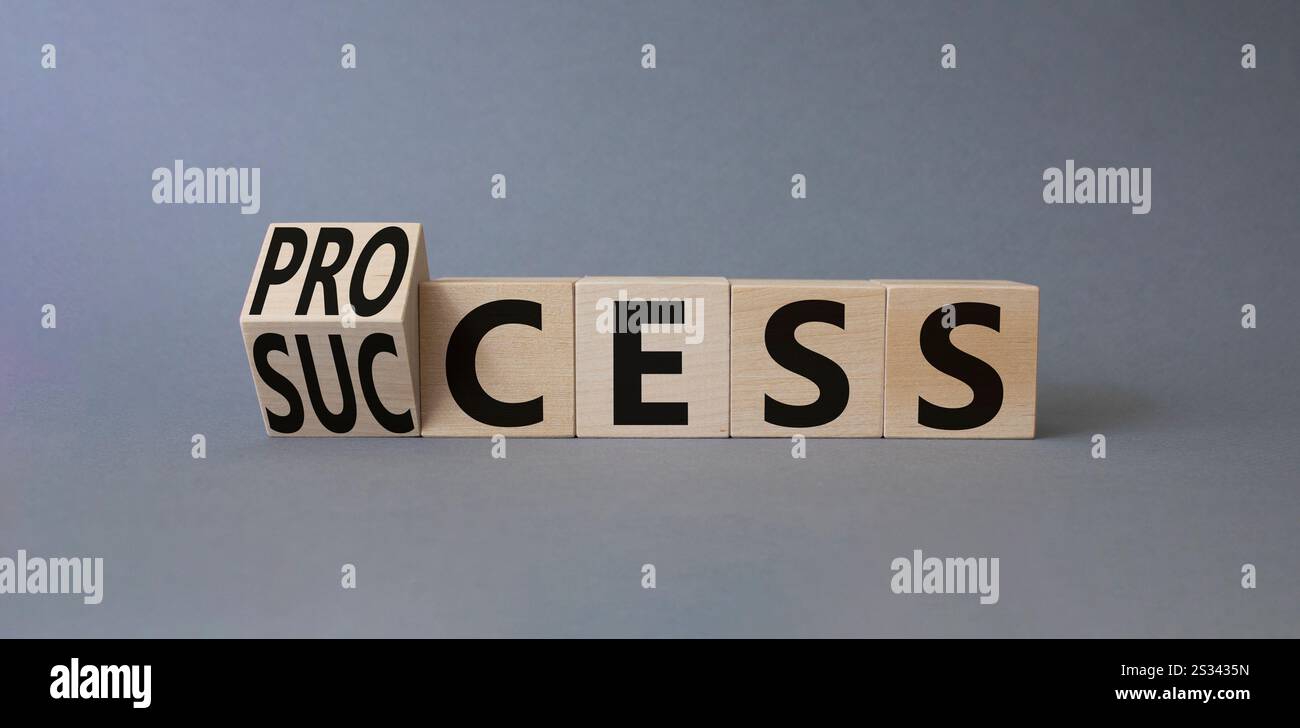 Process and Success symbol. Turned cube with words success and process ...