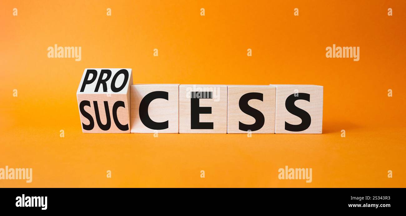 Process and Success symbol. Turned cube with words success and process ...