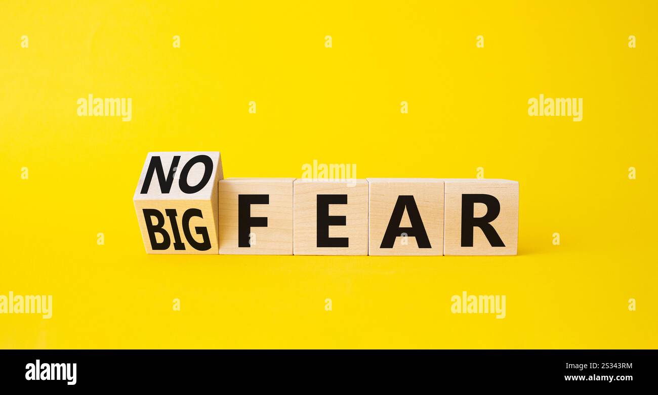 No fear vs big fear symbol. Turned wooden cubes withs words Big fear ...