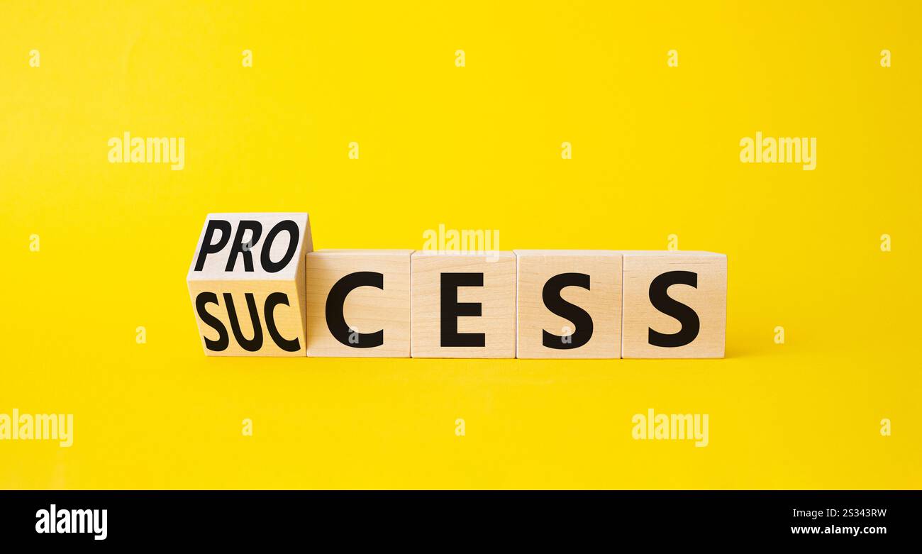 Process and Success symbol. Turned cube with words success and process ...
