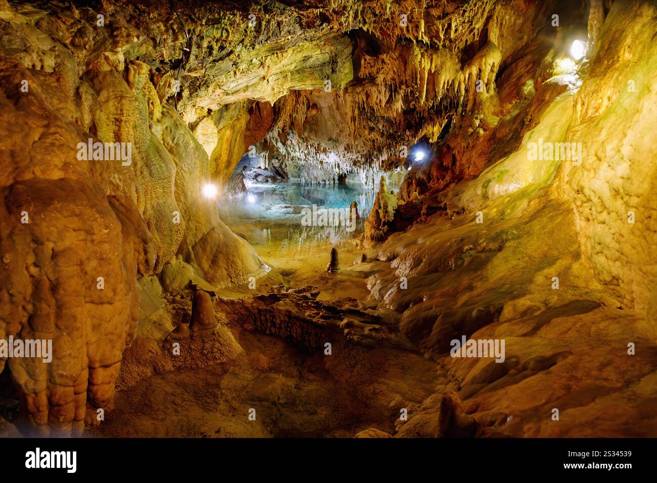 Limestone cave (historic show cave) Indian Echo Caverns with ...