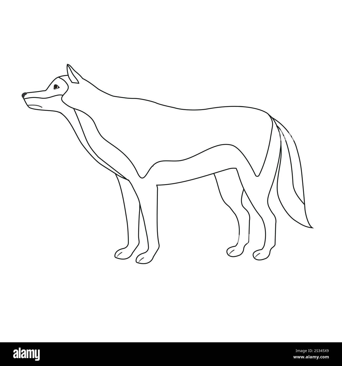 Vector flat hand drawn outline wolf isolated on white background Stock ...