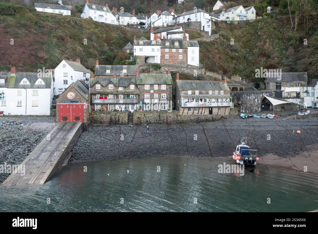 Clovelly.Devon.United Kingdom.January 19th 2024.View from the quay of ...