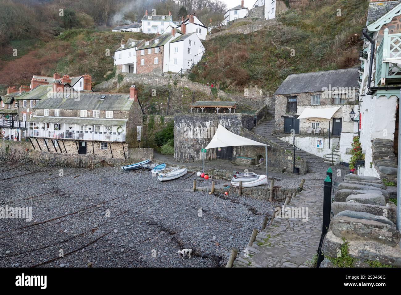 Clovelly.Devon.United Kingdom.January 19th 2024.View from the quay of ...