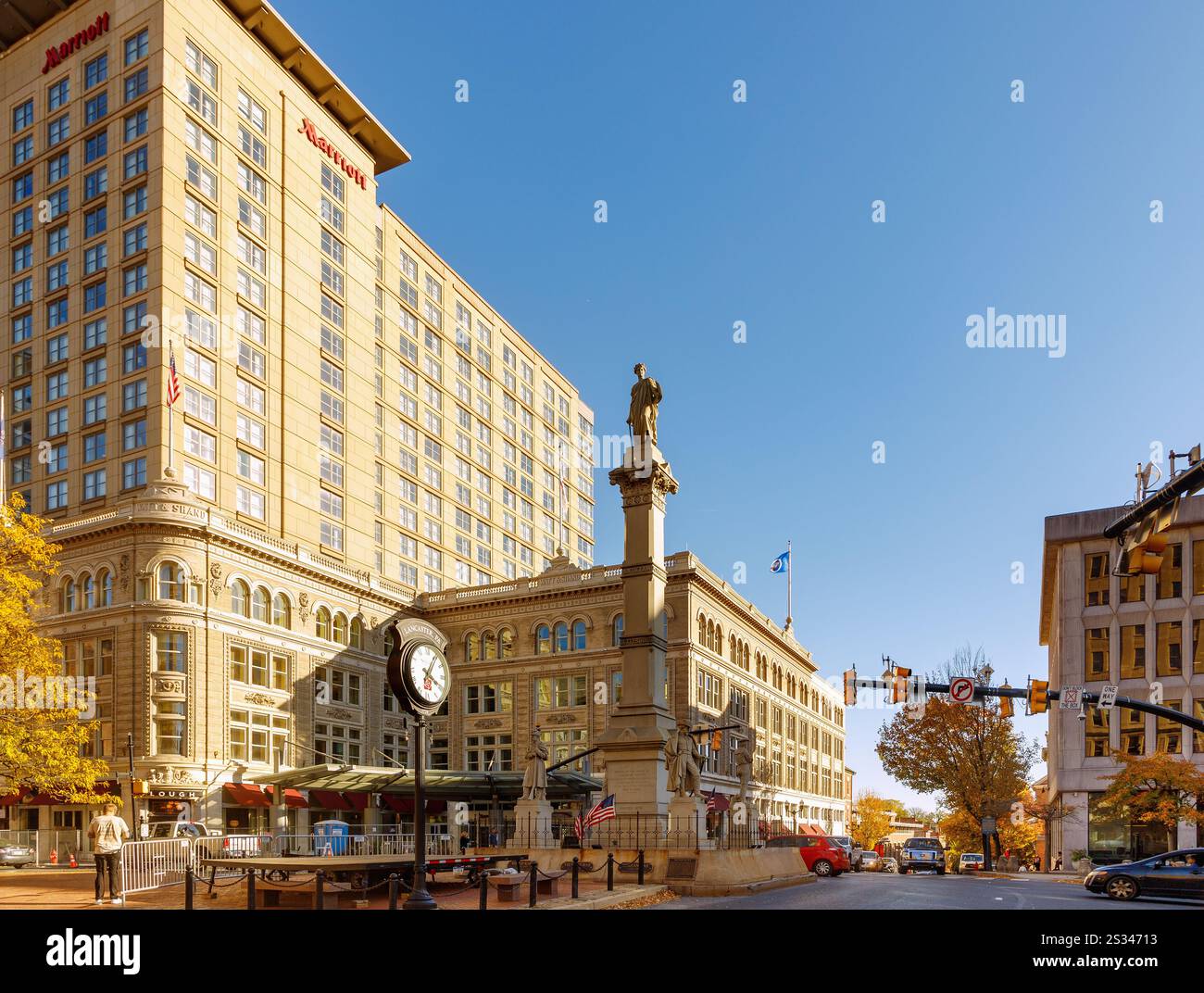 Penn Square with Soldiers and Sailors Monument and the historic Watt ...