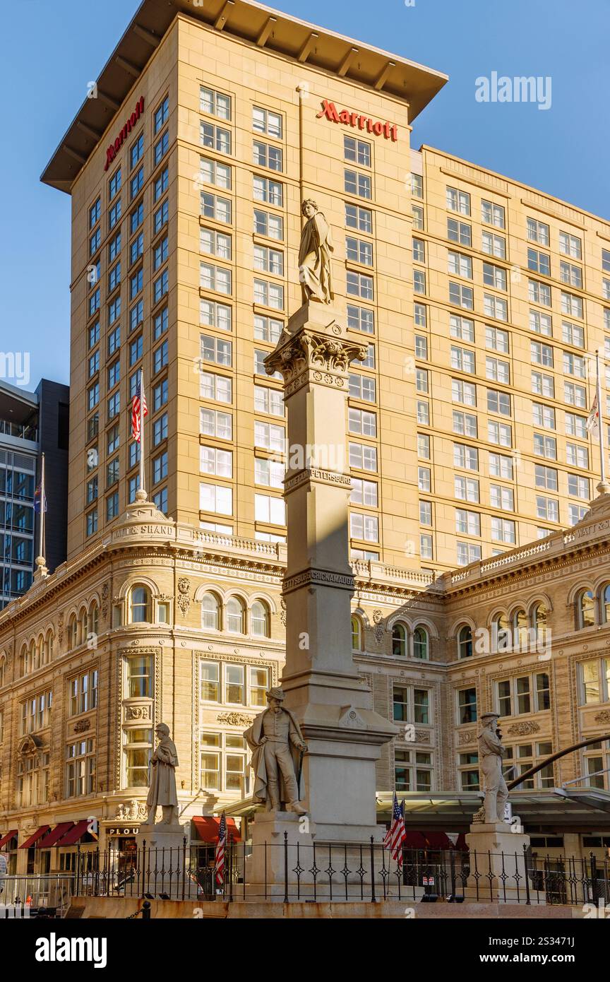 Penn Square with Soldiers and Sailors Monument and the historic Watt ...