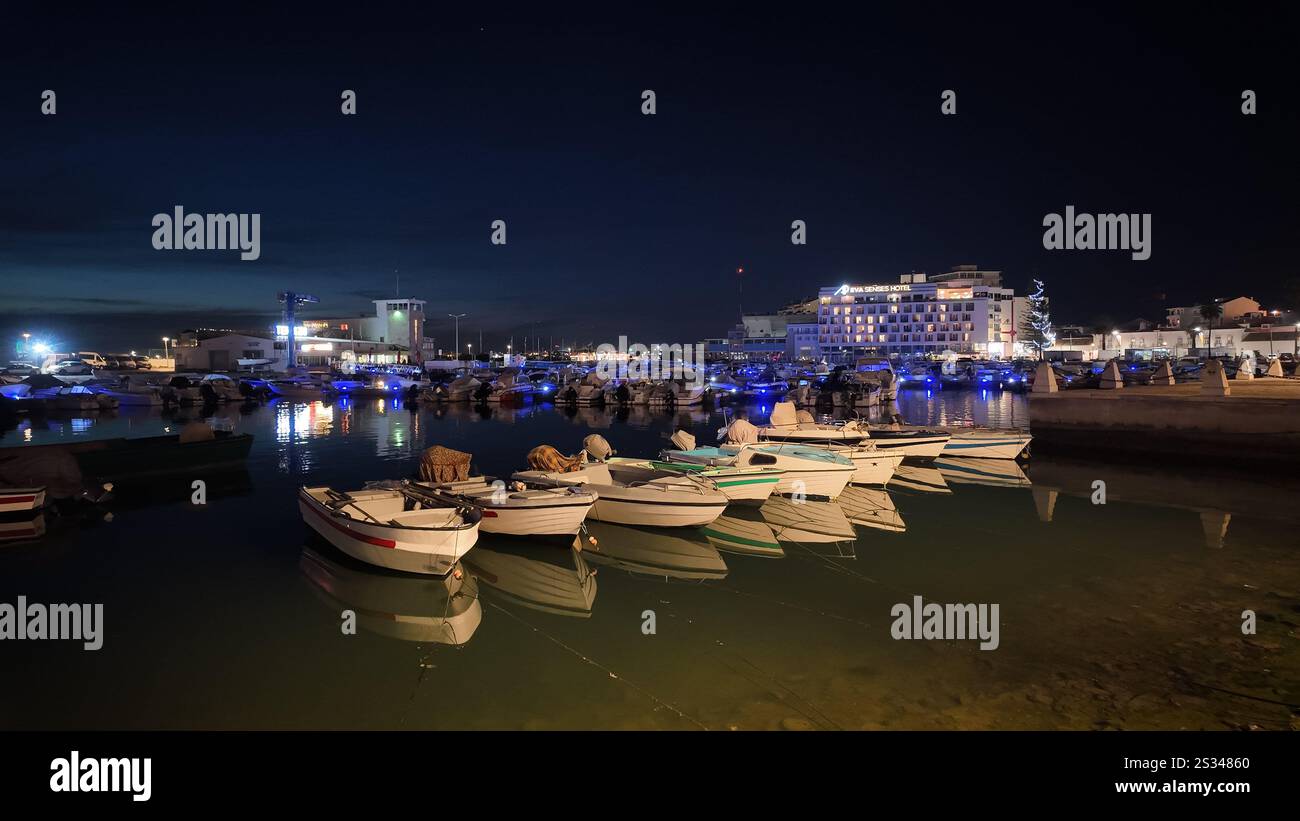 faro marina, also known as doca de faro, beautifully illuminated at ...