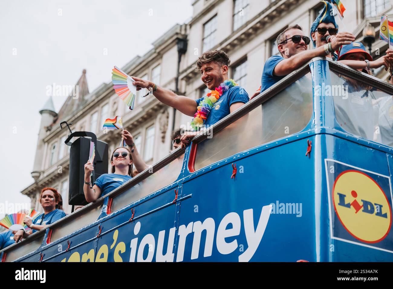 Pride Celebration on a Lidl Bus During Pride of London 2024 Stock Photo ...
