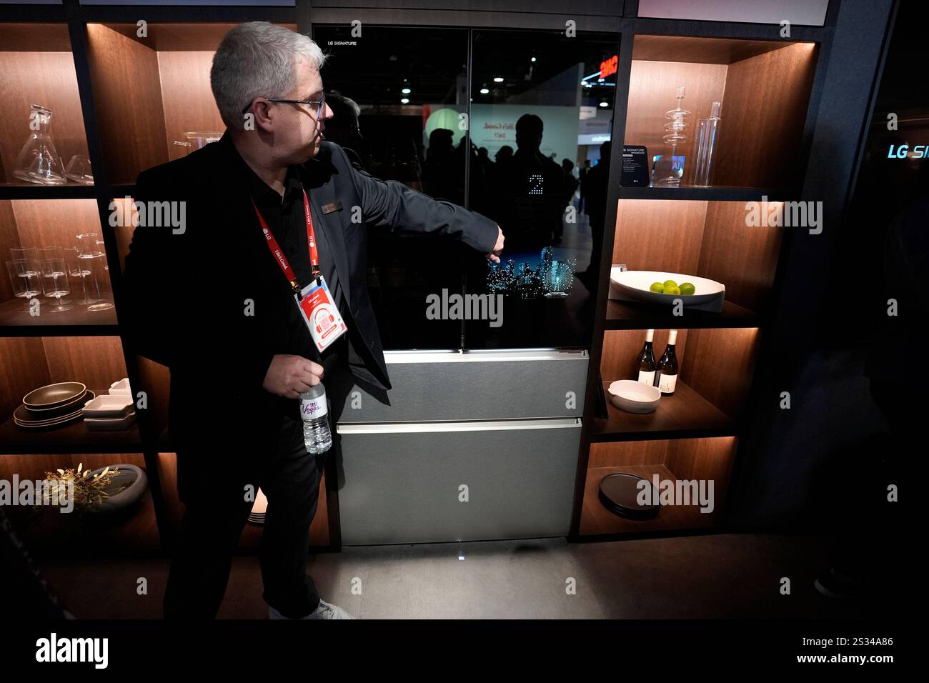 The LG Electronics Signature Home AI refrigerator is displayed at a LG ...