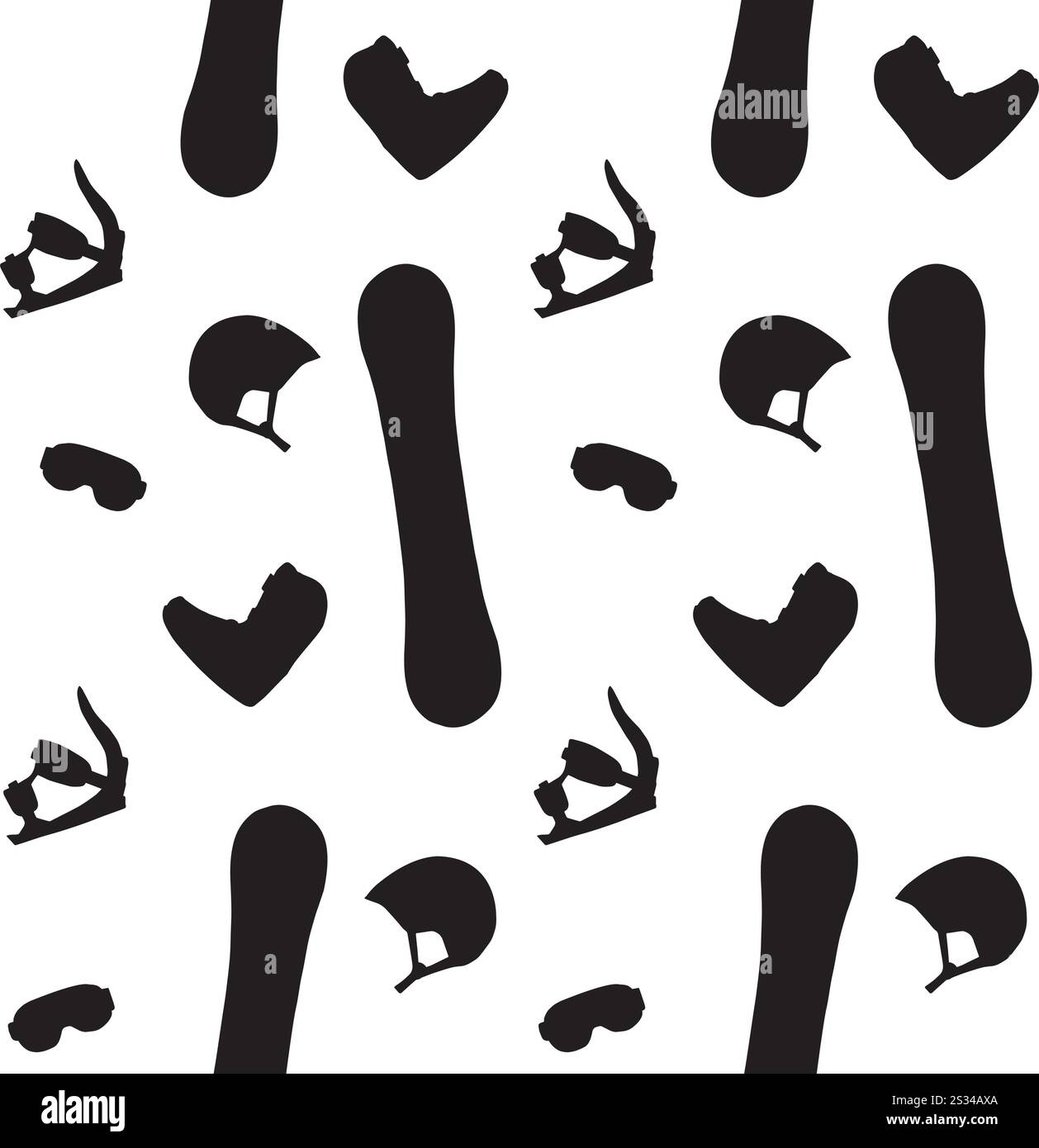 Vector seamless pattern of hand drawn snowboard equipment silhouette ...