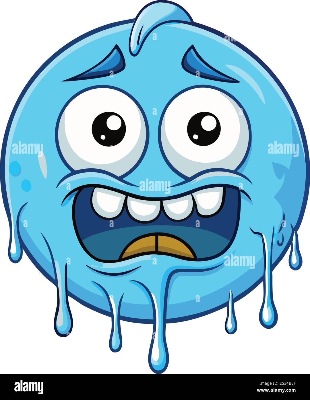 Cold weather emoticon with exaggerated icy features, wide grin ...