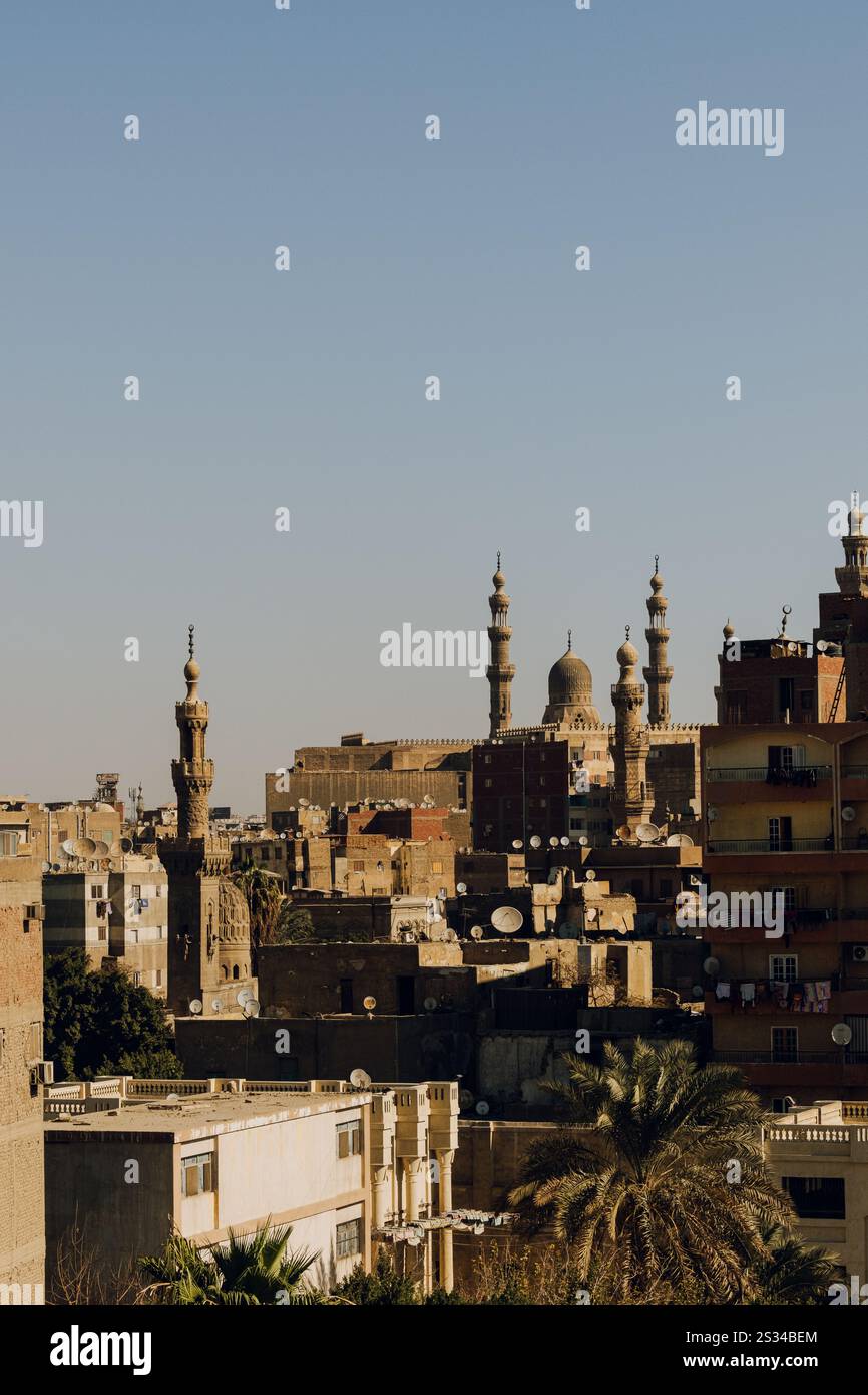 Panoramic view of Cairo from drone point of view. Mosques and rooftops ...
