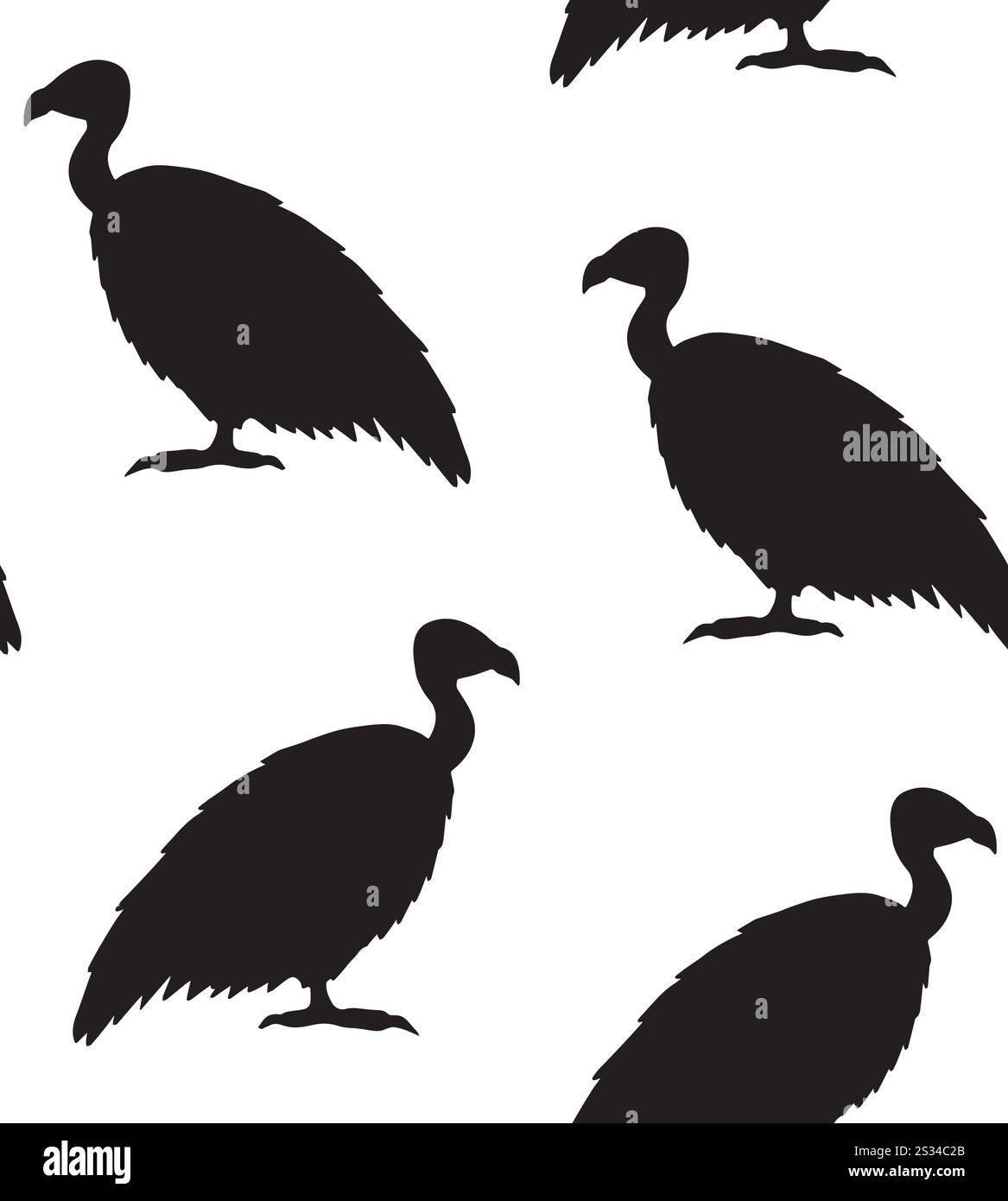 Vector seamless pattern of hand drawn griffon vulture bird silhouette ...