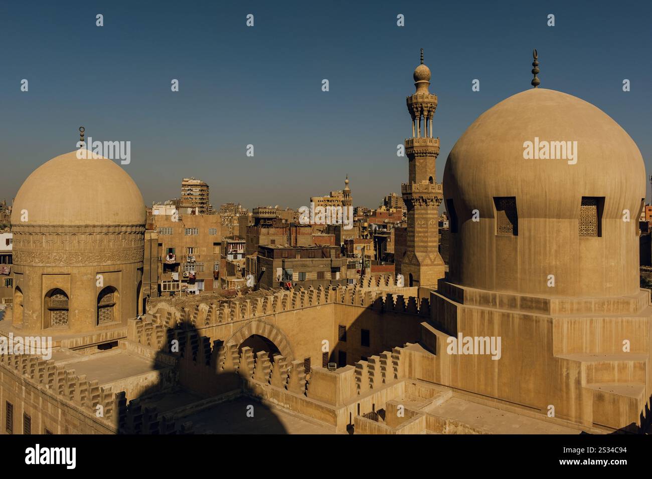 Panoramic view of Cairo from drone point of view. Mosques and rooftops ...