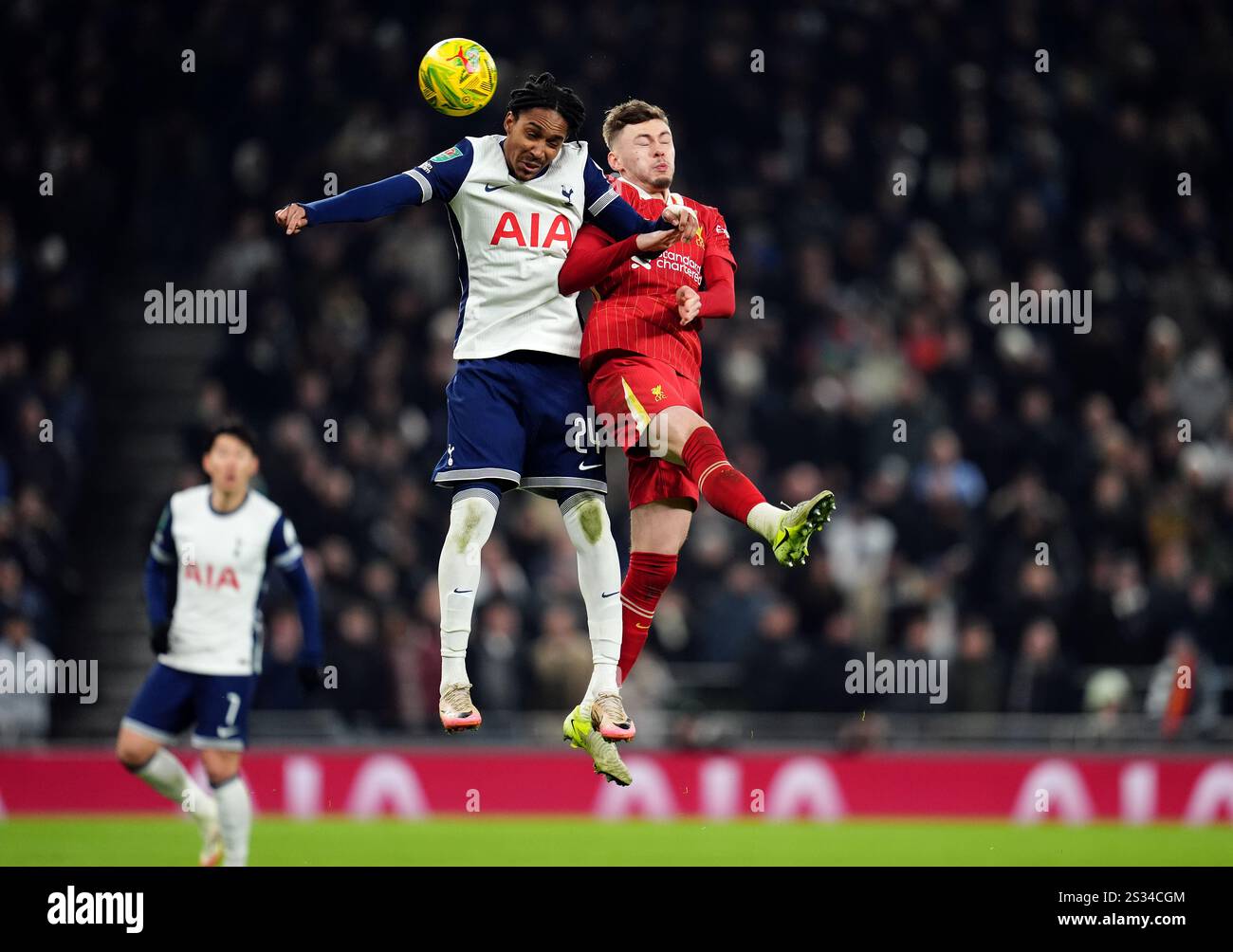 Liverpool's Conor Bradley and Tottenham Hotspur's Djed Spence (left ...