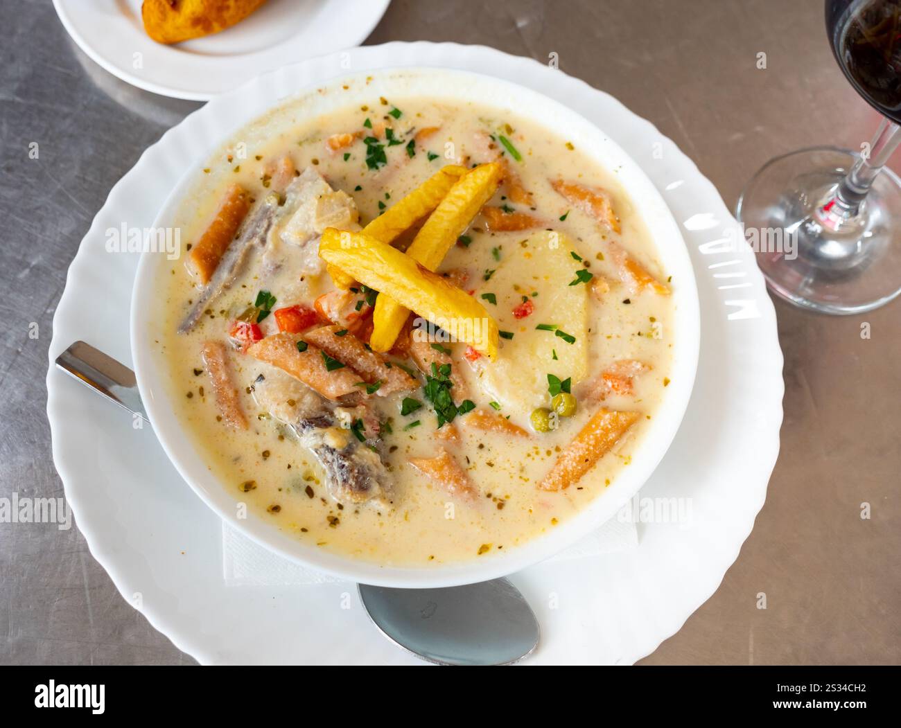 Traditional Latin American bolivian peanut soup made with addition of ...