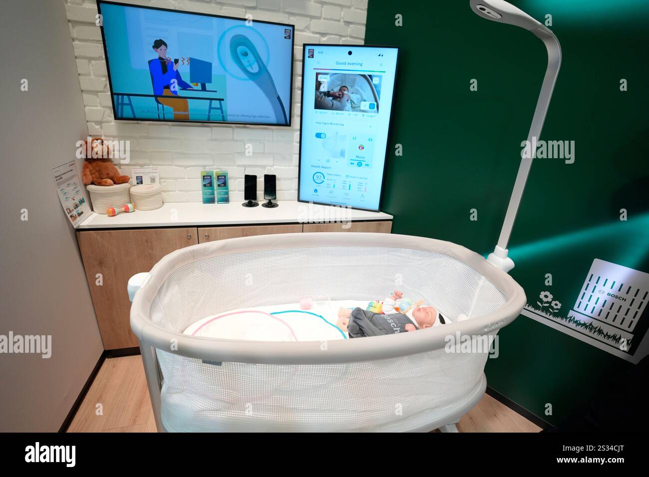 The Bosch Revol Smart Crib is displayed at a Bosch booth during the CES ...