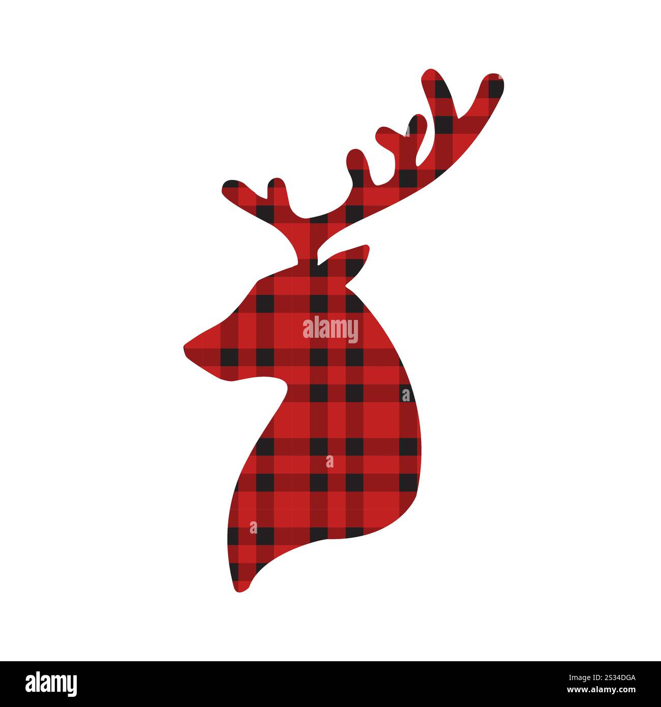 Vector deer head silhouette with red Scottish tartan checkered plaid ...