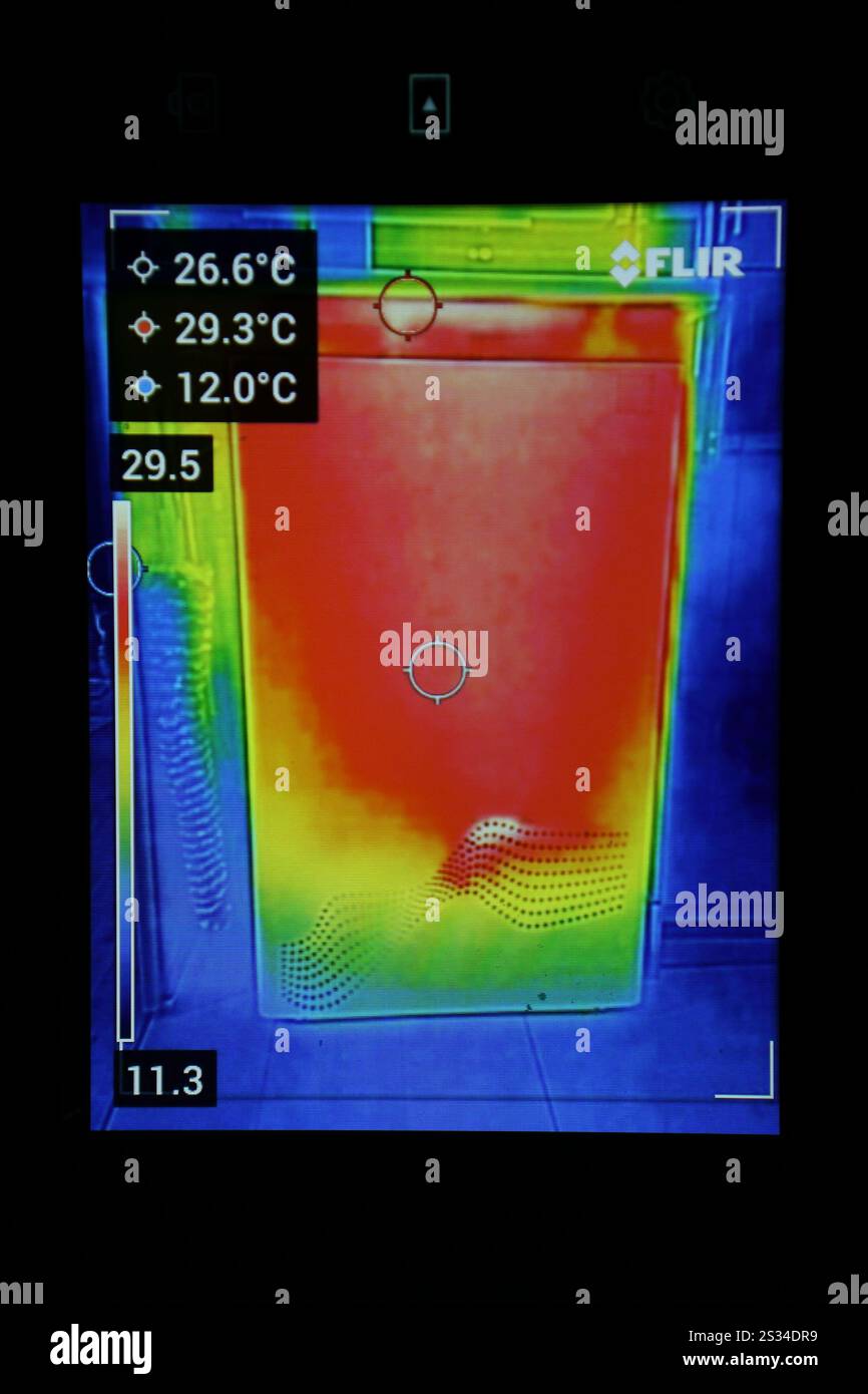 Thermal imaging camera showing ZEB boiler by Tepeo heat battery storing ...