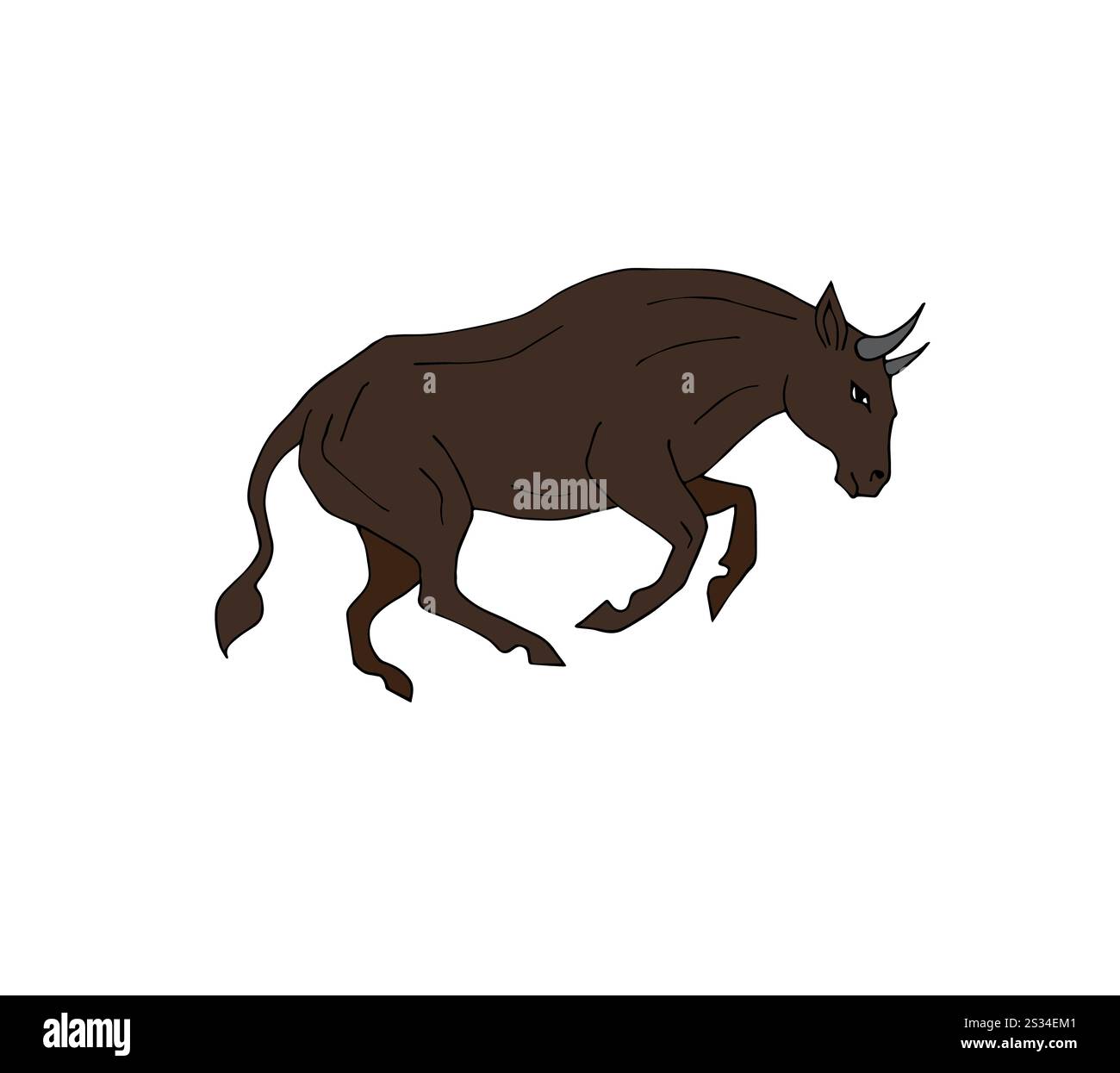 Vector hand drawn doodle sketch colored running bull isolated on white ...
