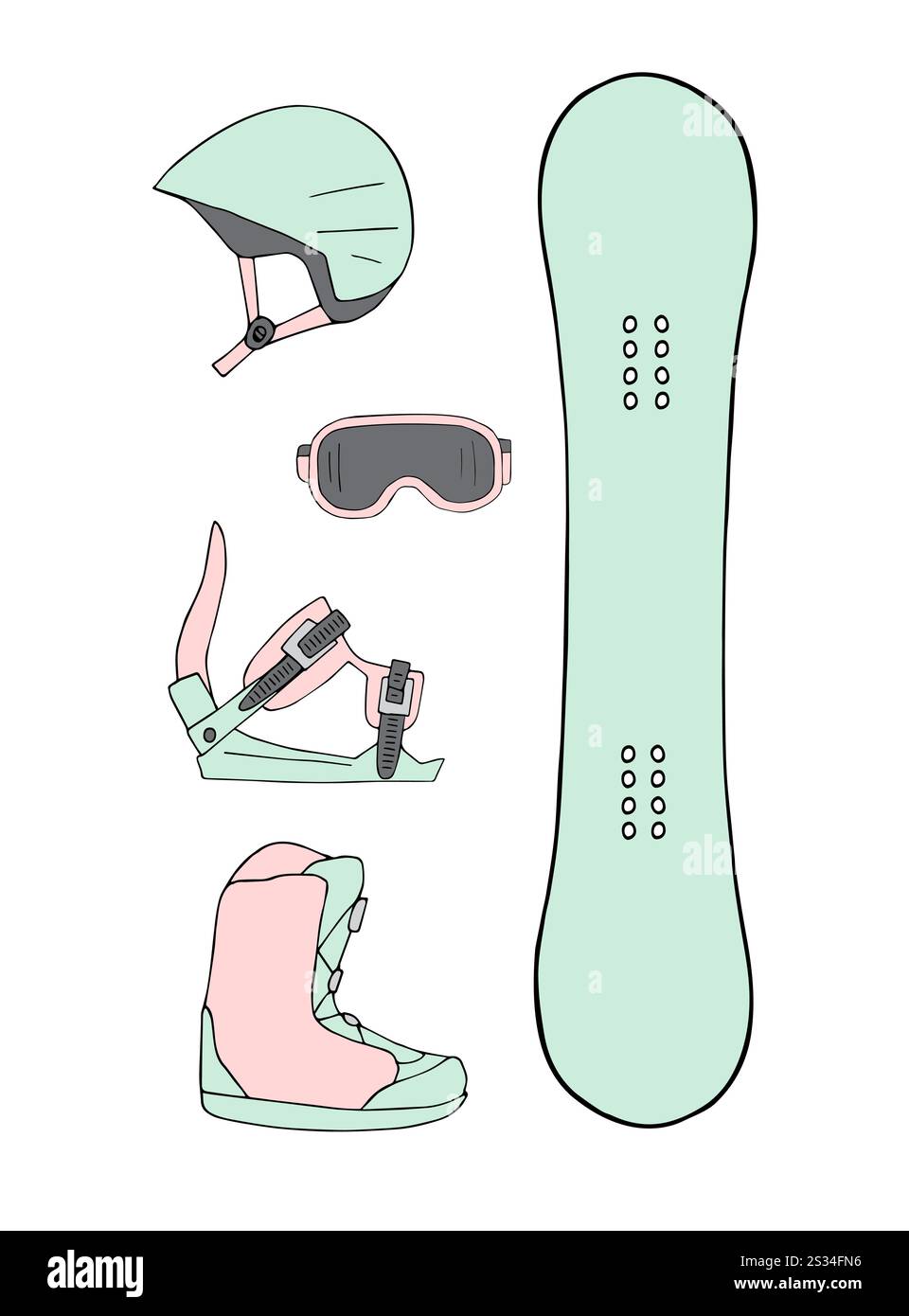 Vector set bundle of colored hand drawn doodle sketch snowboard ...