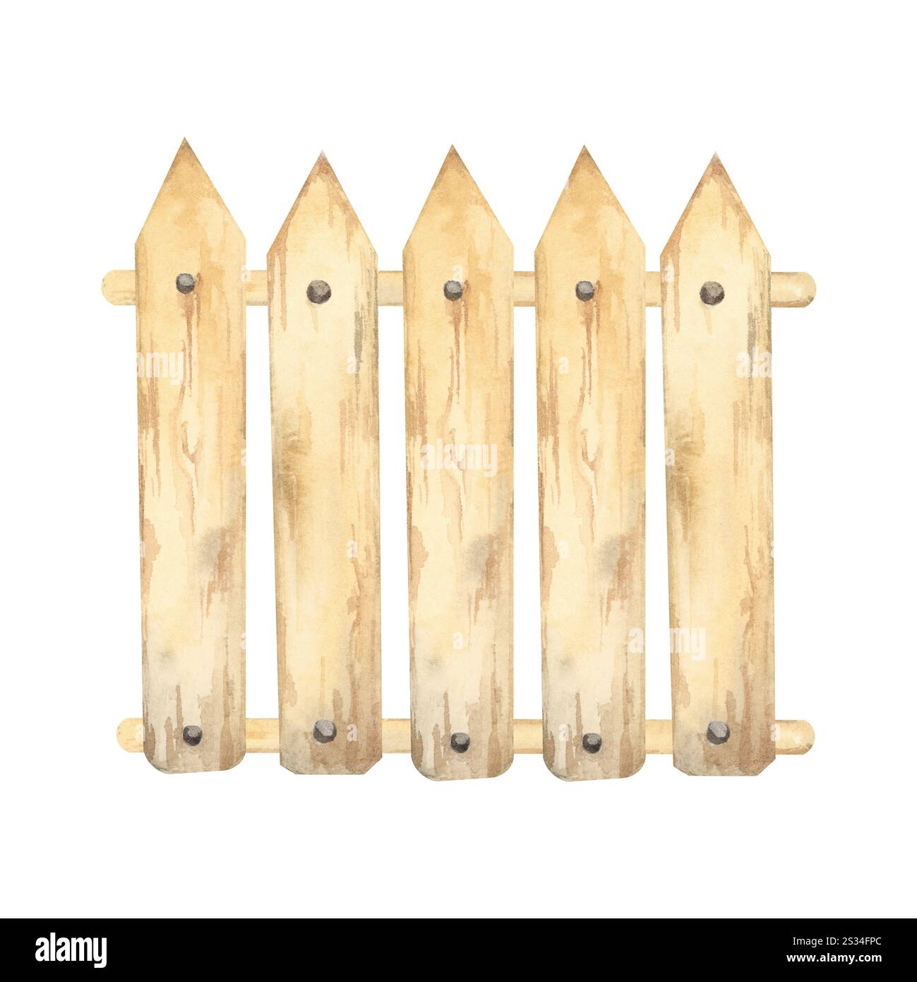 Assembled pale wood picket fence. Wood barrier illustration. Rural ...