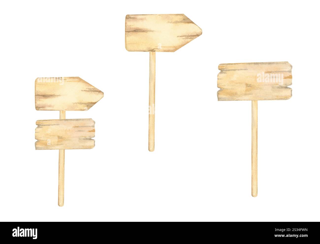 Wooden directional signs. Plywood arrows, rustic pointers watercolor ...