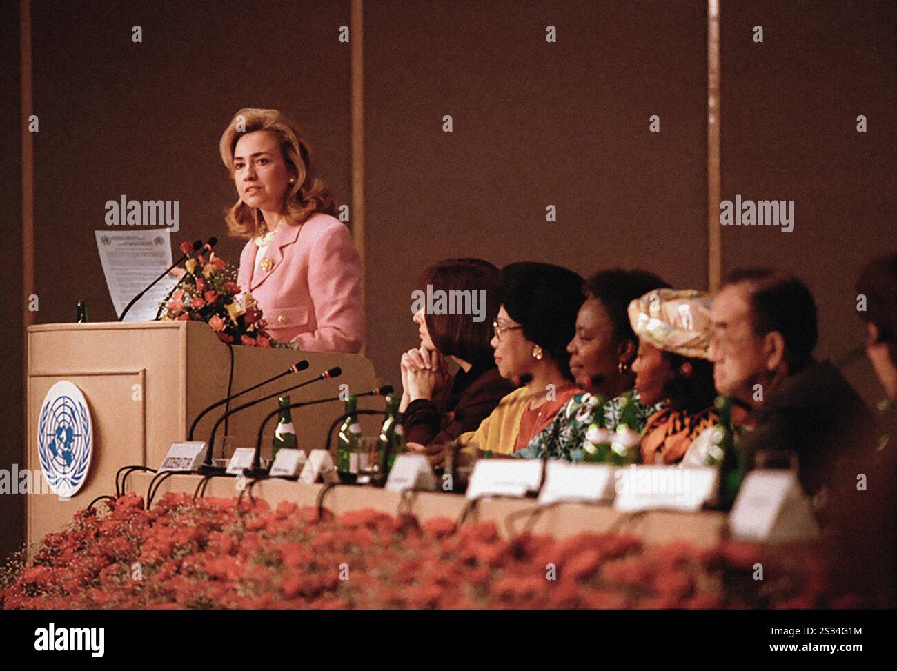 U.S. First Lady Hillary Rodham Clinton addressing keynote speech at ...