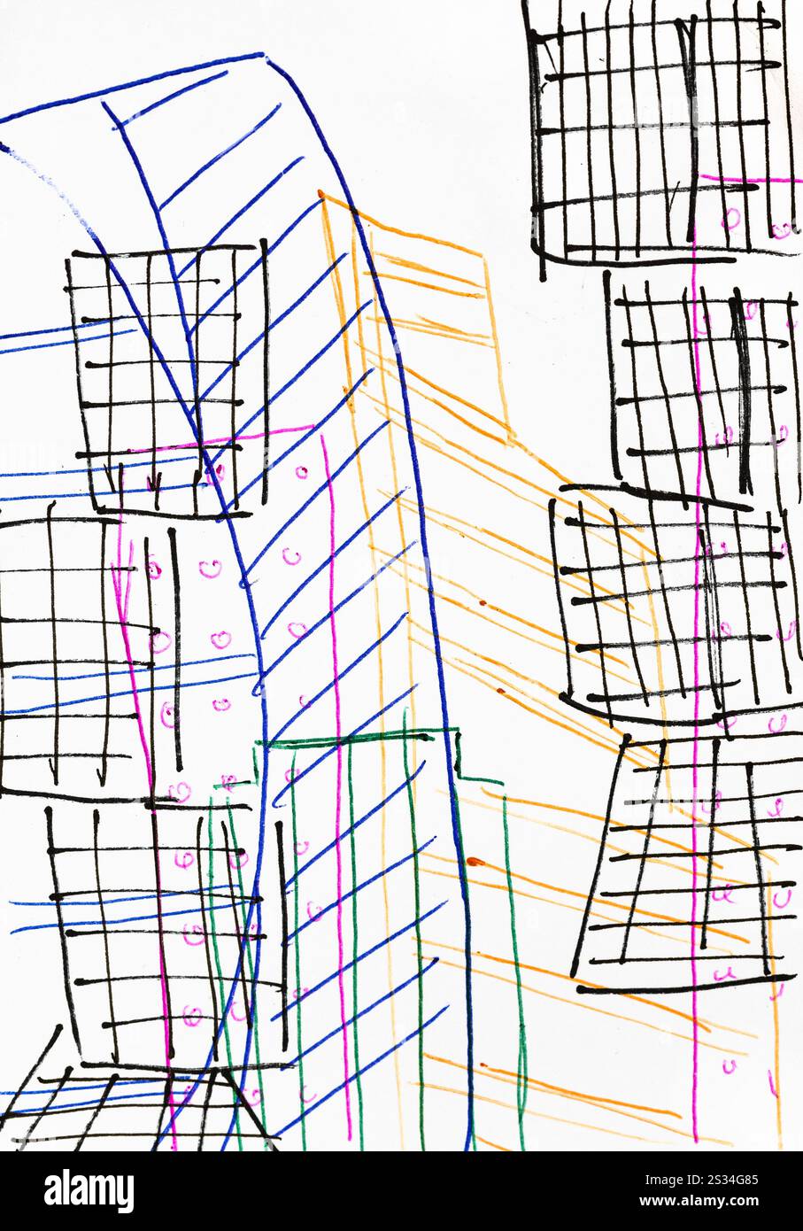 training hand drawn sketch of high-rise buildings on white paper by ...