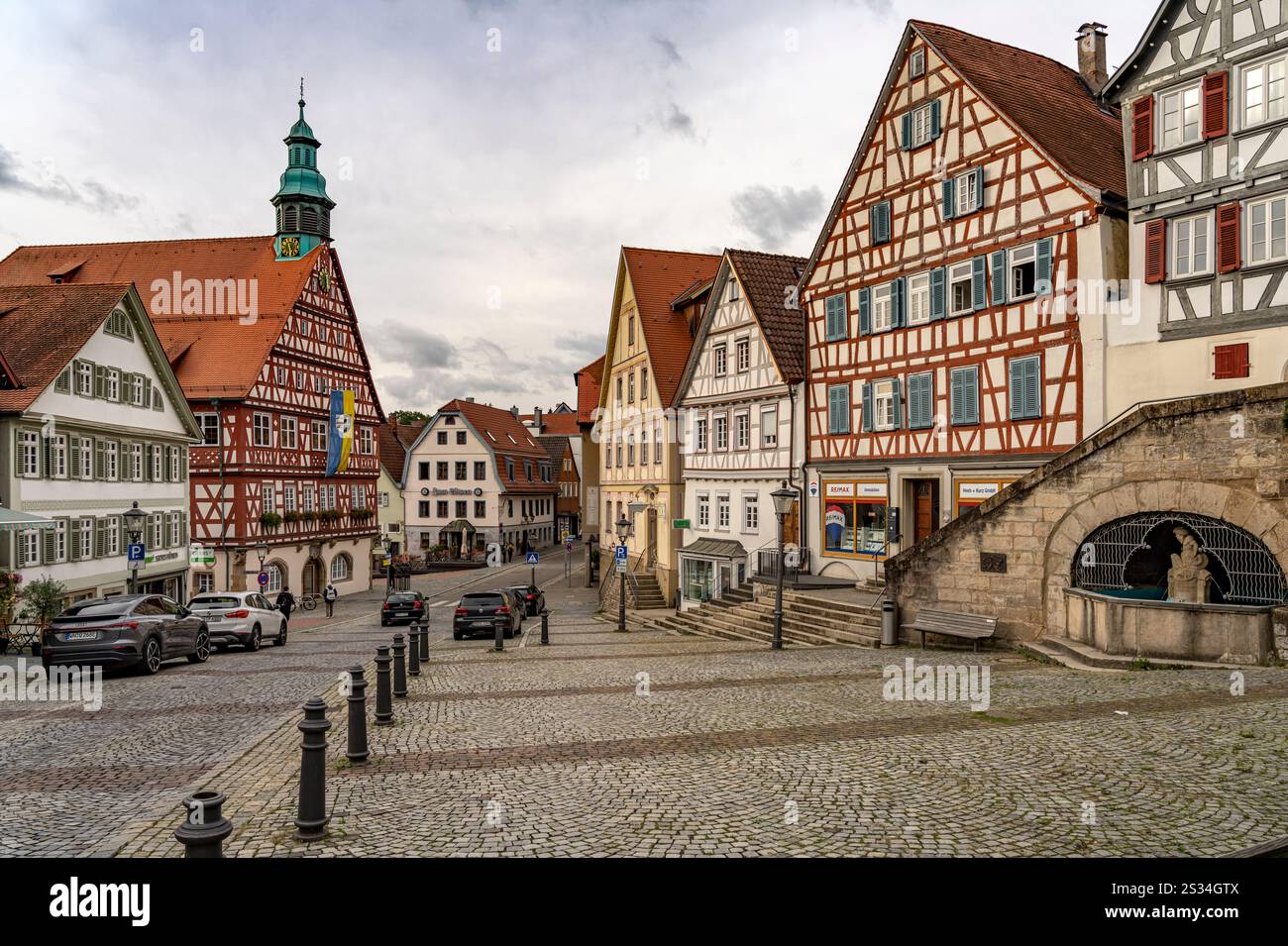 Town hall and half-timbered houses in Backnang, Rems-Murr-Kreis, Baden ...
