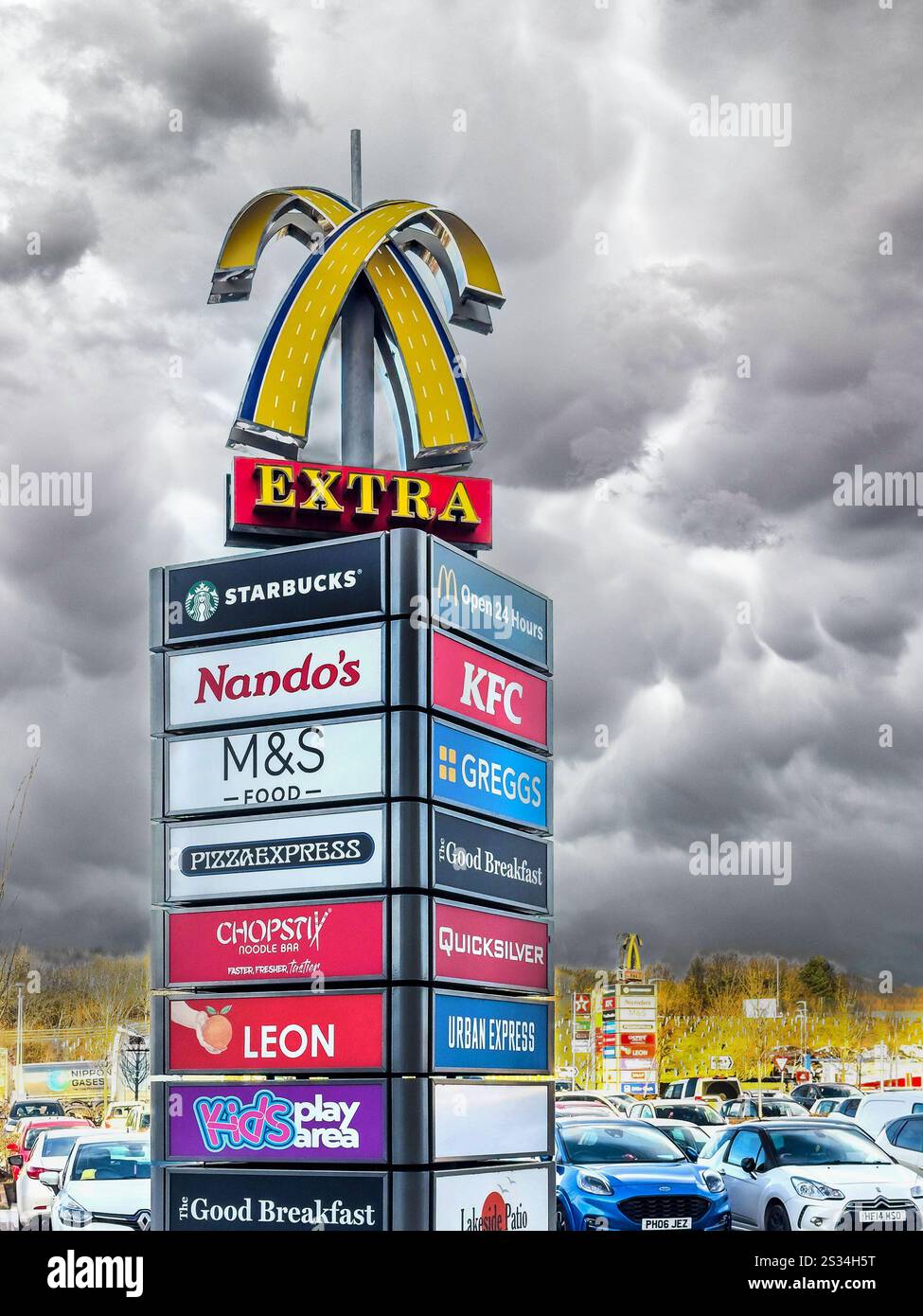 sign outside Leeds Skelton services on the M1 for multiple fast food ...