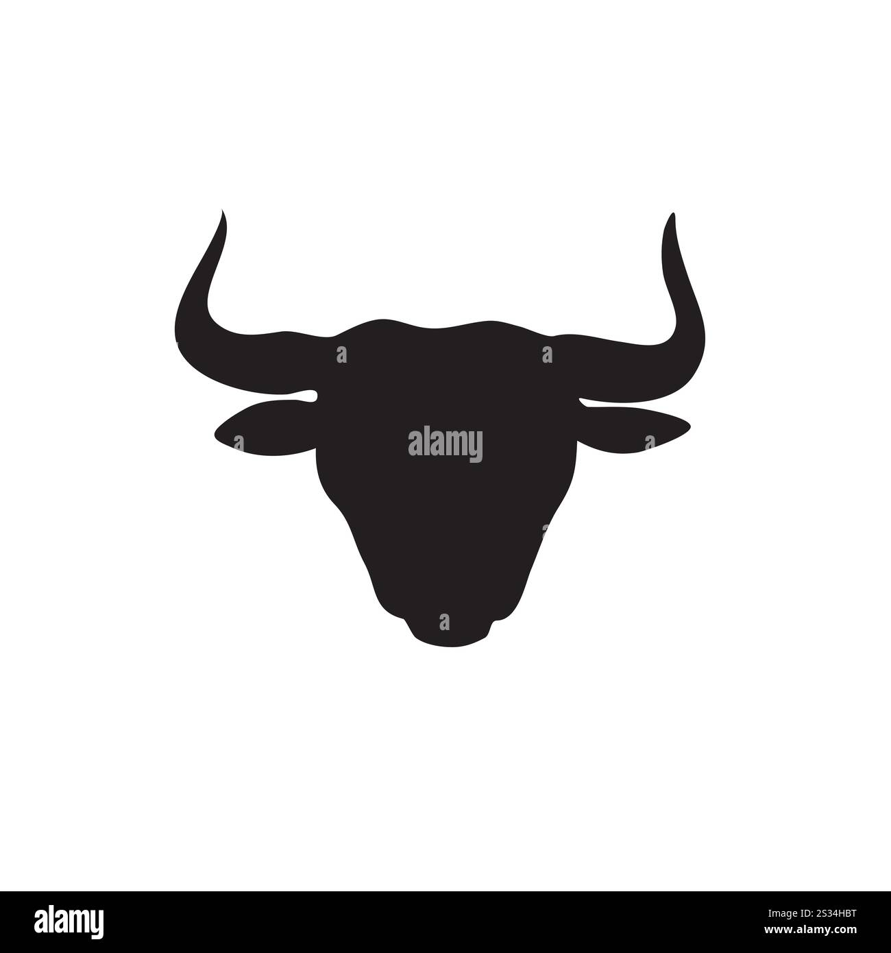 Vector hand drawn bull face head silhouette isolated on white ...