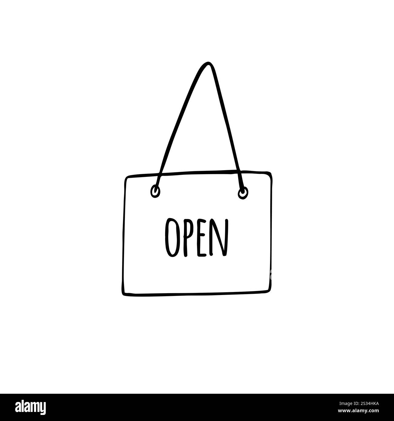 Vector hand drawn doodle sketch door sign with open text isolated on ...