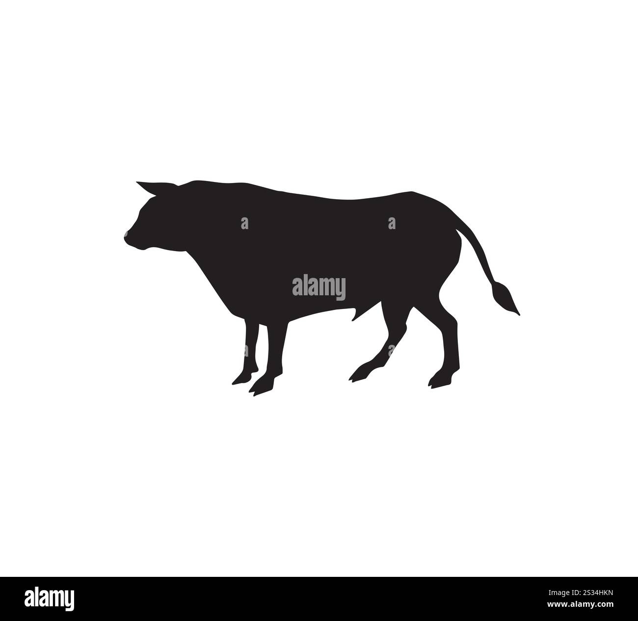 Vector hand drawn standing bull silhouette isolated on white background ...