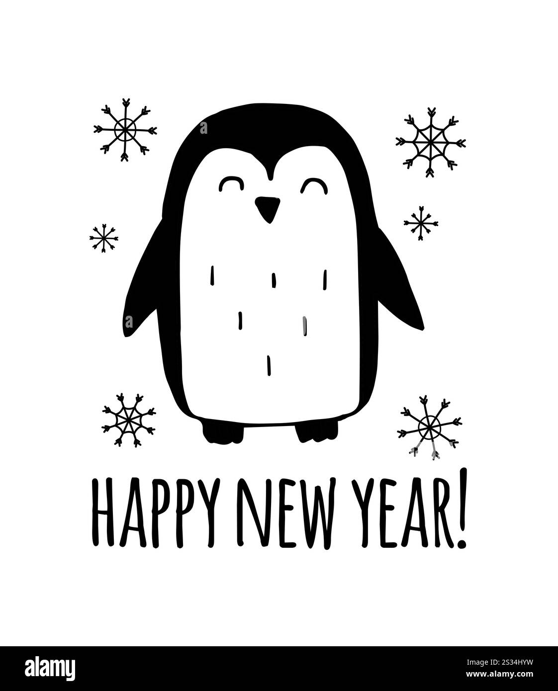 Vector hand drawn doodle sketch penguin and happy new year lettering ...