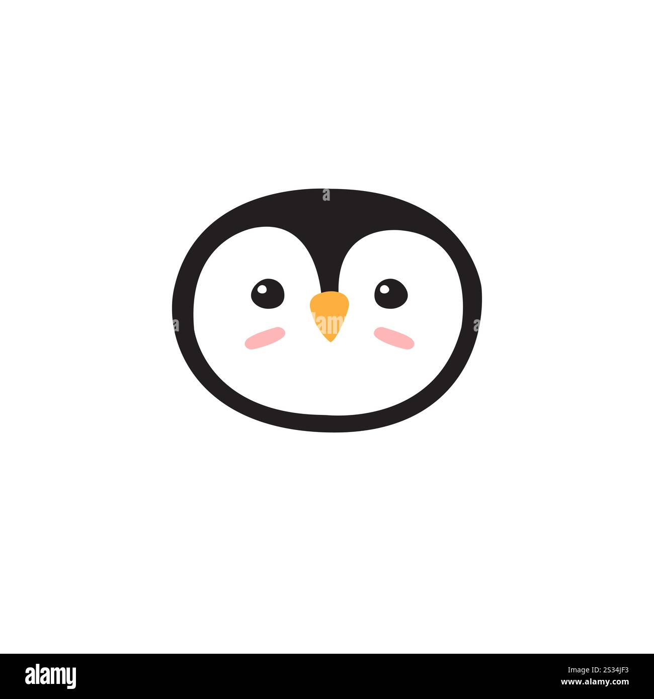 Vector flat cartoon doodle colored penguin face isolated on white ...