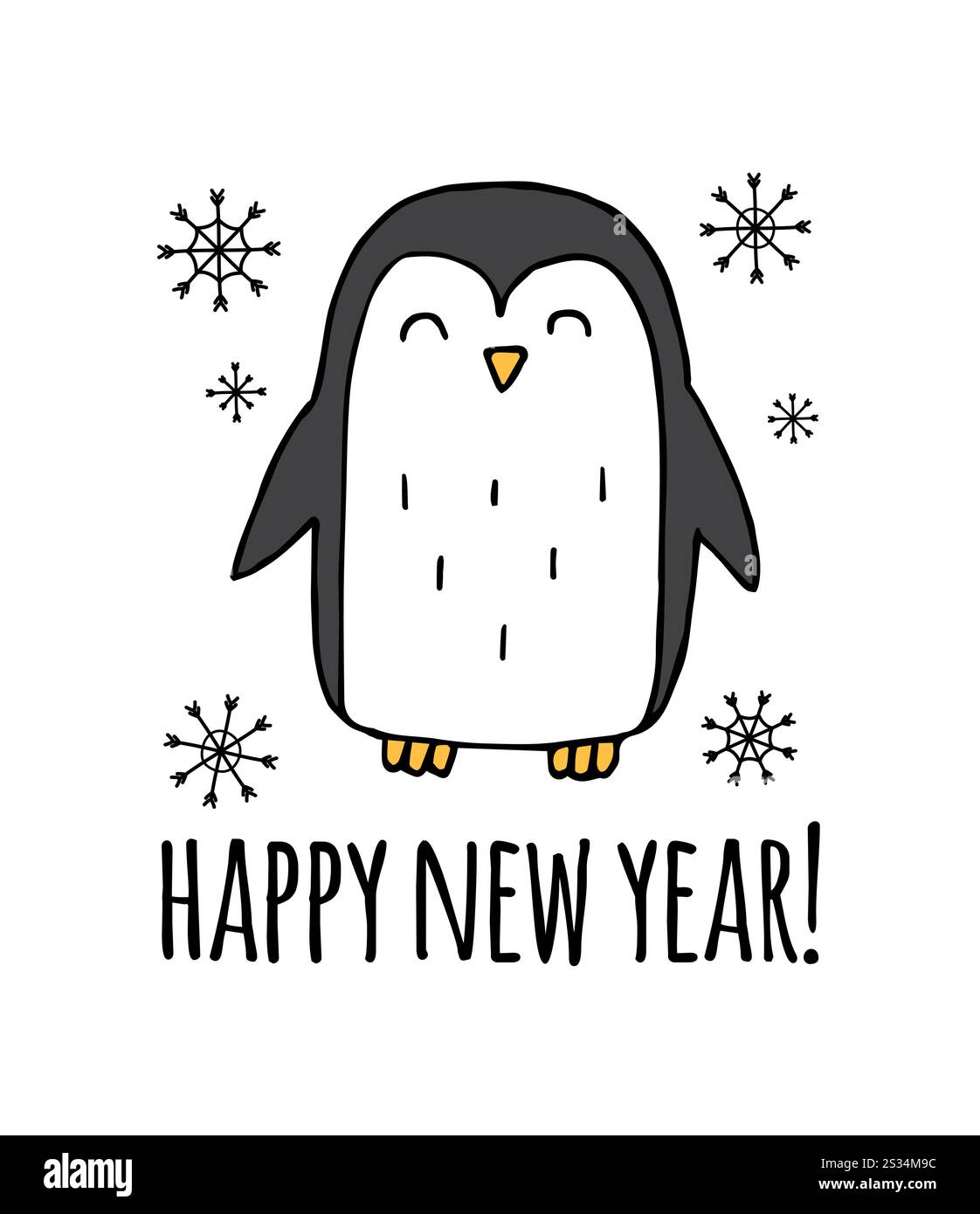 Vector hand drawn doodle sketch colored penguin and happy new year ...