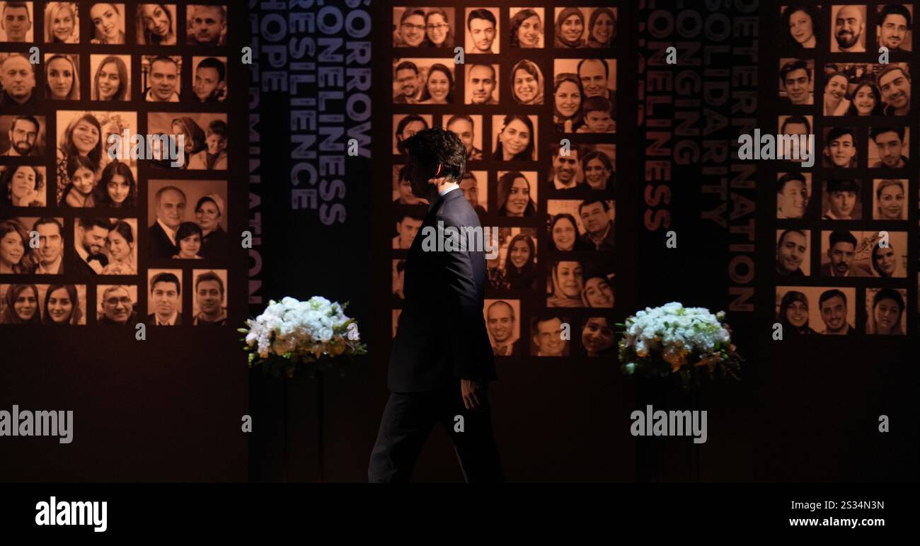 Prime Minister Justin Trudeau walks onto the stage to speak during an ...