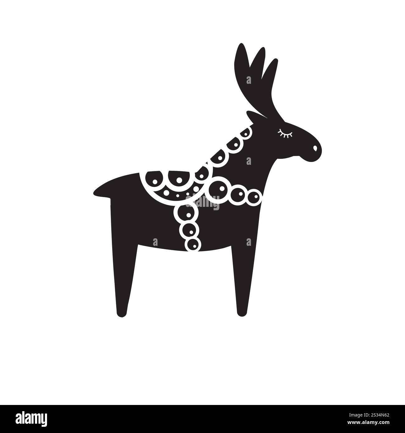 Vector flat black Scandinavian Dala deer moose isolated on white ...