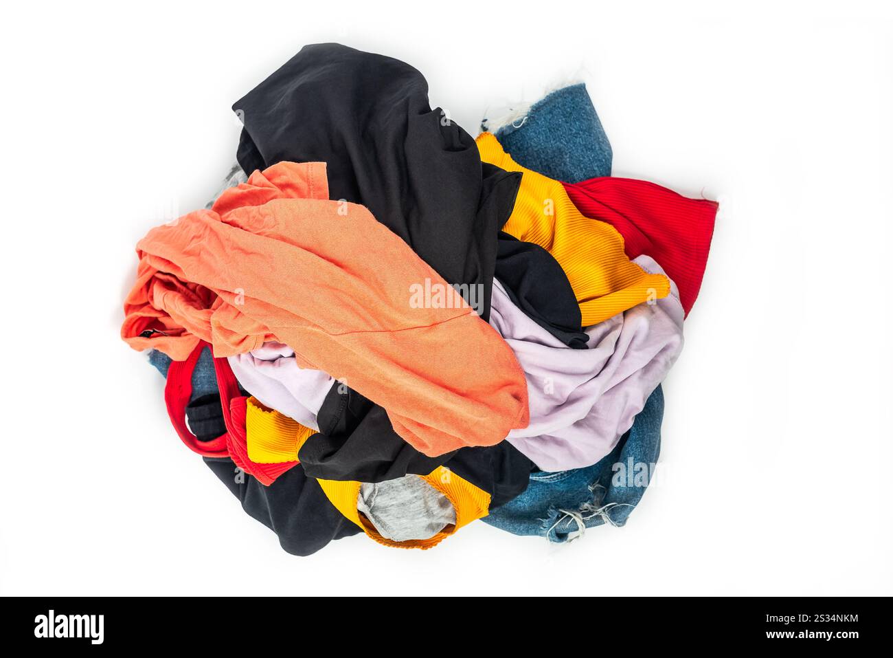 Textile ready to recycle, isolated on white background. Heap of used ...