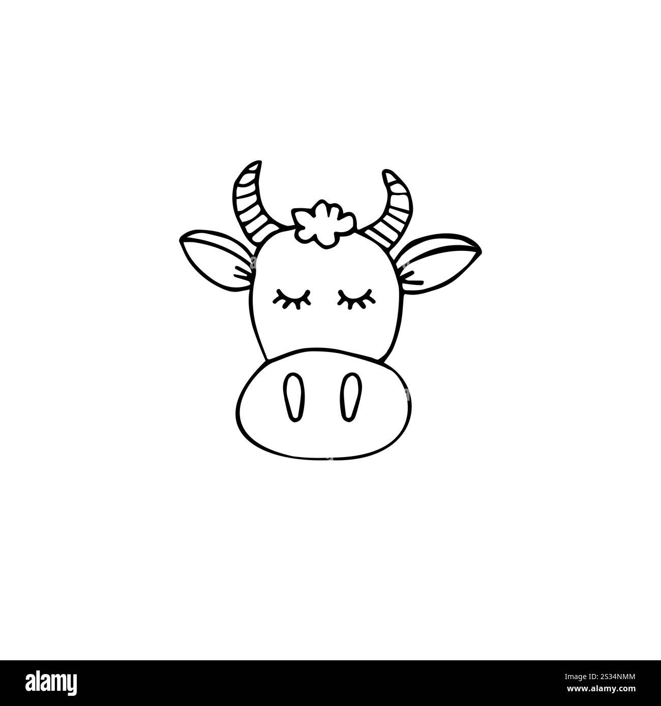 Vector hand drawn doodle sketch cow face isolated on white background ...
