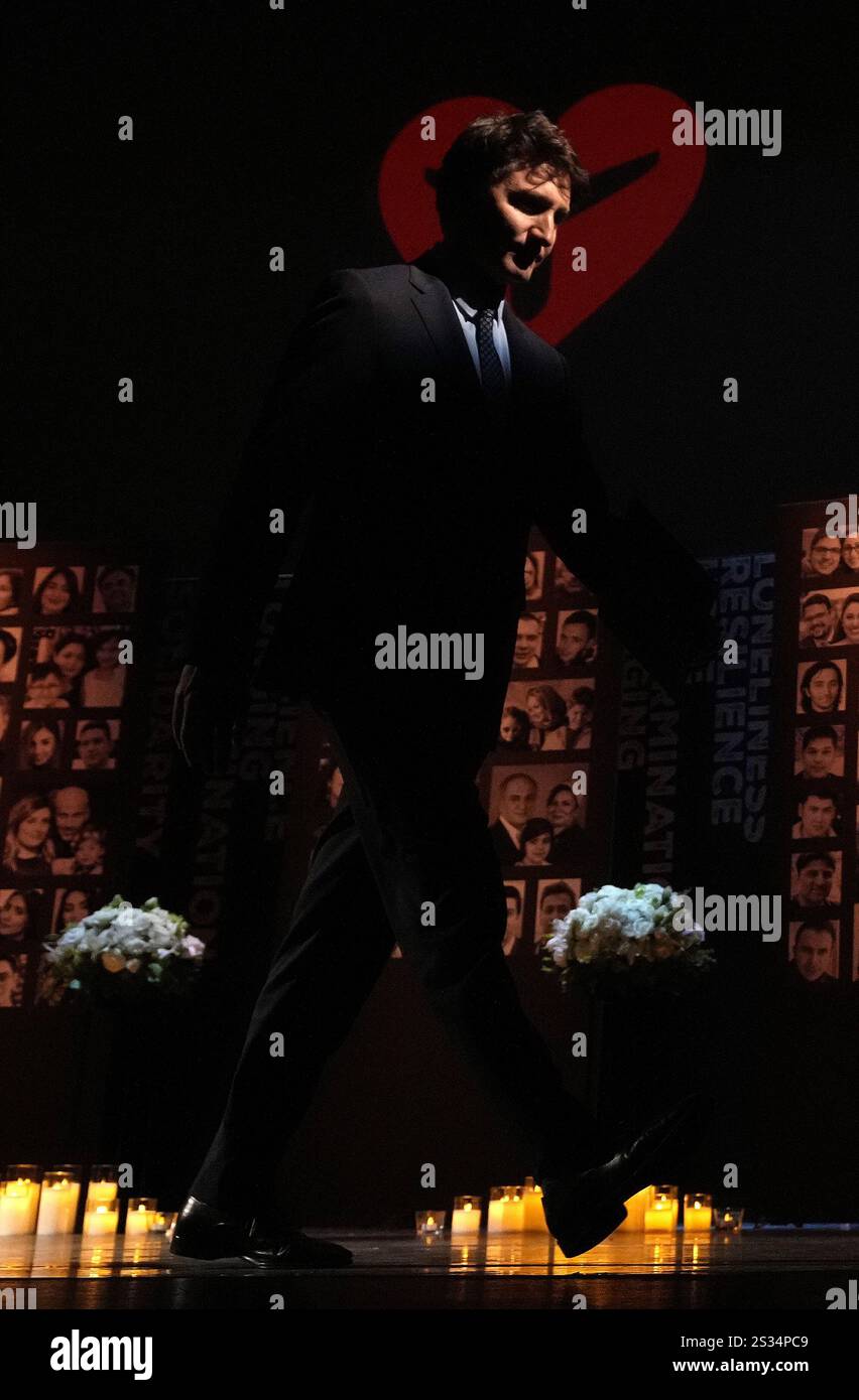 Prime Minister Justin Trudeau leaves the stage after speaking during an ...